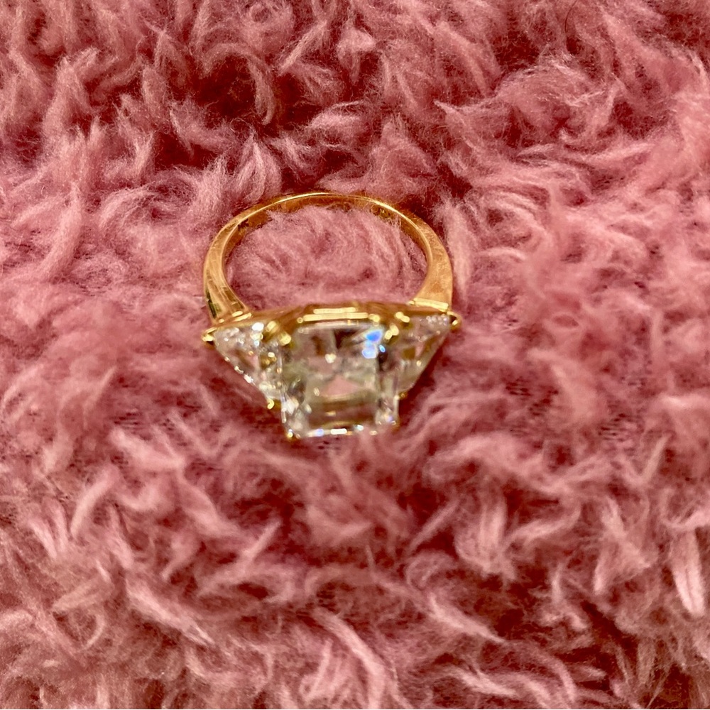 14k Gold Cz Trillion + Emerald Cut Stone Ring Firm - Gem